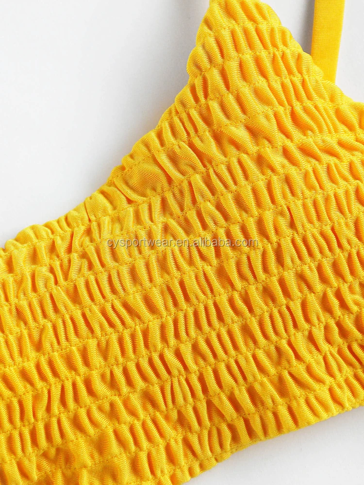 Custom Popular Golden Shirring Bikini With Italy Fabric Smocked Bikini ...