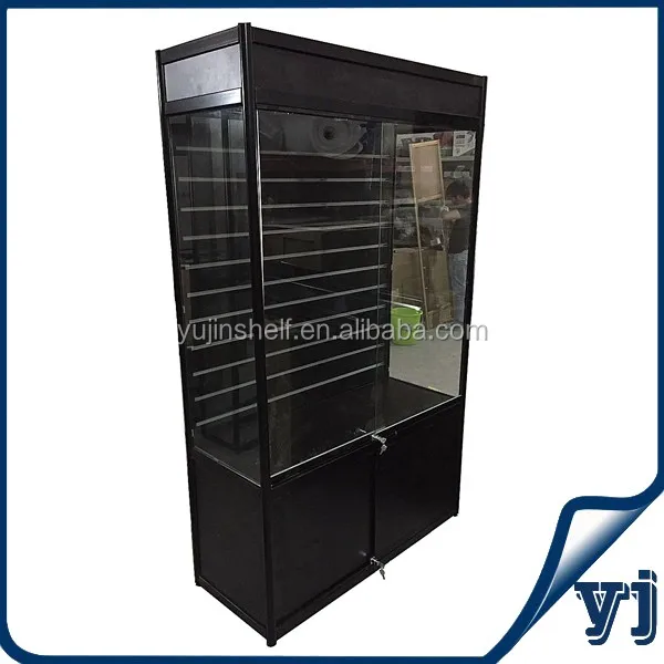 Slat Wall Design Showcase Display Lighted Aluminium Glass Display Case ...
