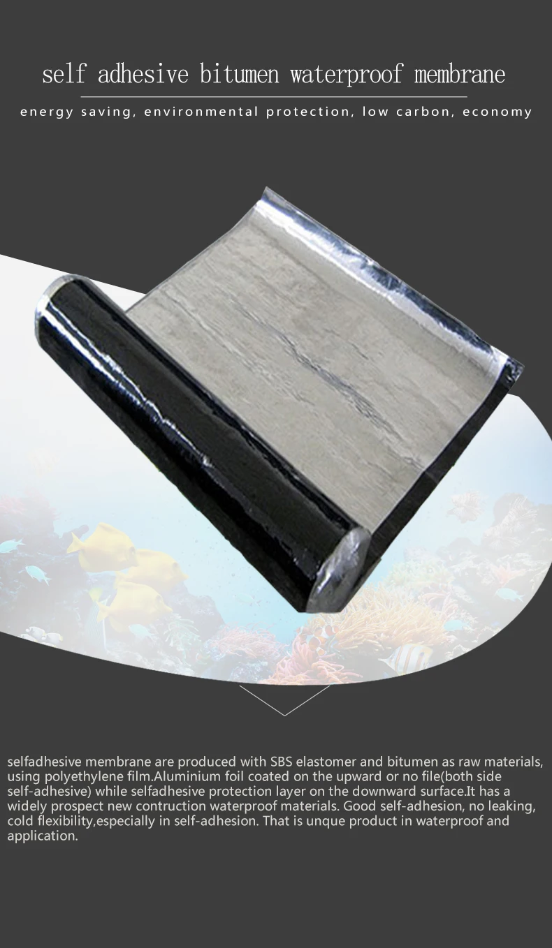 Self Adhesive Bitumen Waterproof Membrane Of Aluminum Foil Surface - Buy Sbs Waterproof Membrane ...