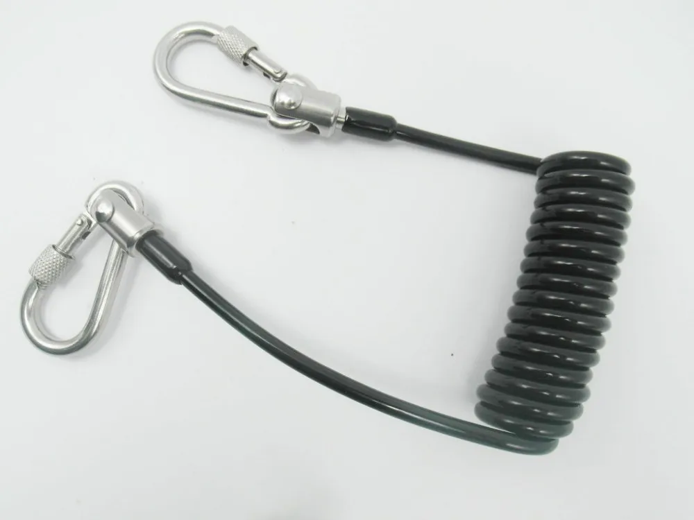 Doule Loops Plastic Black Connector Spring Coil Lanyard Tether With ...