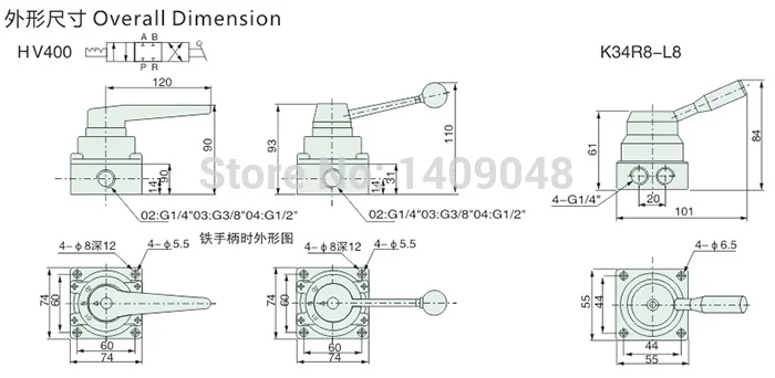 GOGOATC 4 Way Pneumatic air Hand Switch Valve HV400-04 Port 1/2" BSPP ...