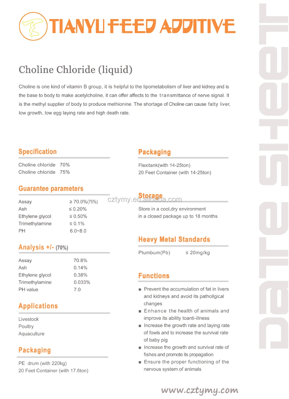 Chlorure De Choline 75% Liquide Pour L'alimentation Animale Et Forage ...