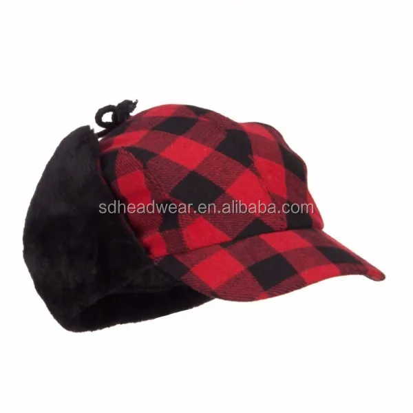 Ear Flap Winter Hats With Strings And Earflap Red Plaid Woolen Hat Buy Ear Flap Winter Hat