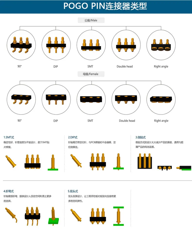 3pins Pcb Mount Pogo Pins 2.50mm Pitch 3 Position With Post Right Angel ...