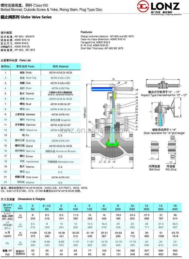 Ansi Standard A216 Wcb Cast Steel Flanged Globe Valve - Buy Globe Valve ...