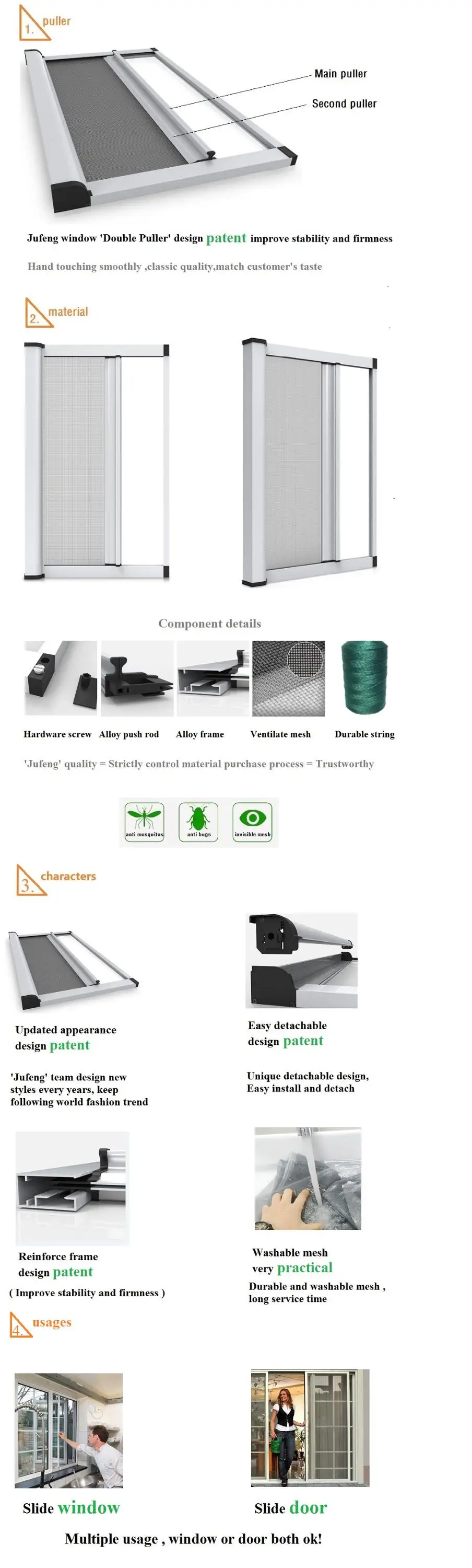 Aluminum Stainless Steel Slide Insect Fly Screen - Buy Aluminum Slide ...