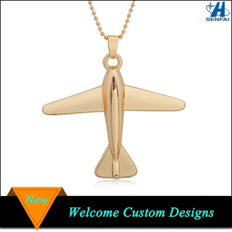 Simple Design 18k Gold Alloy Airplane Necklace Aircraft Pendant ...