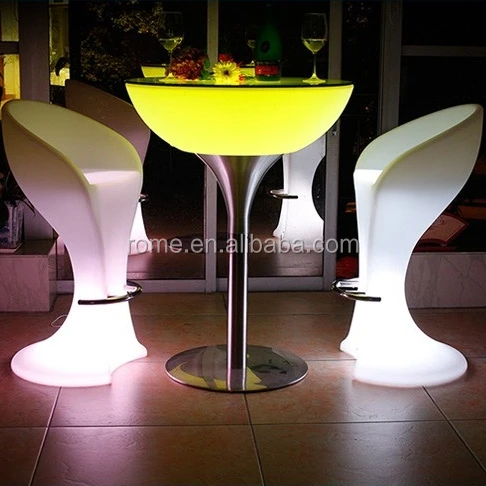 Stainless Steel Base Glass Top Multi Color Changing LED Bar Cocktail Table