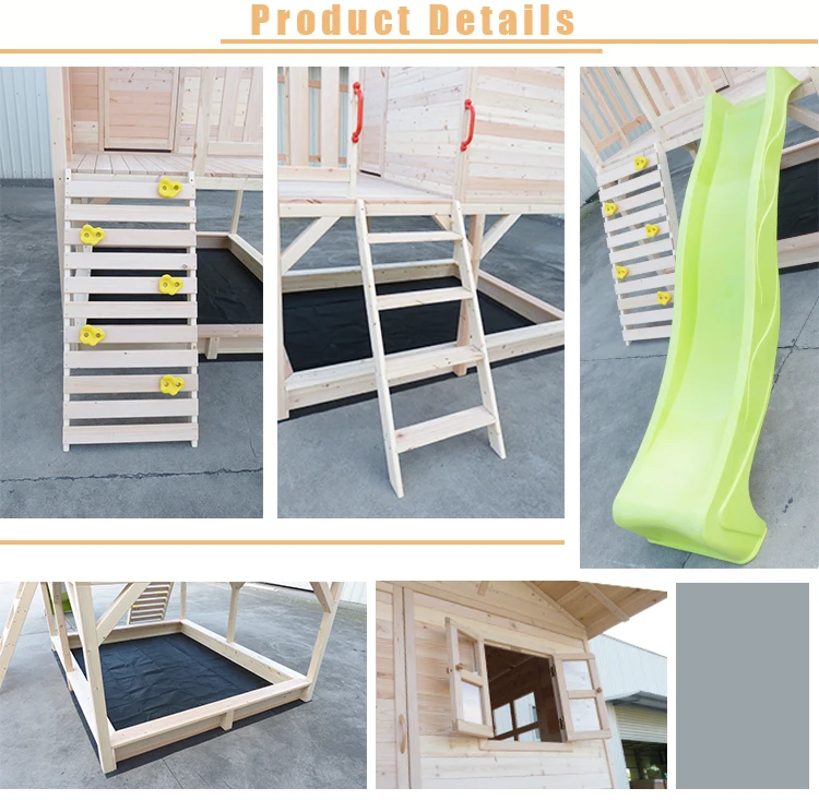 Outdoor Wooden Timber Kids Playhouse for Sale with Ladder and Slide