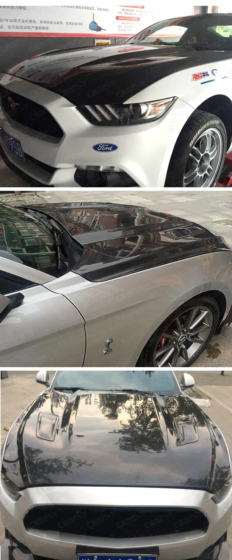 Gt Car Front Bonnet For Mustang 2015 Carbon Fiber Primed Hood - Buy ...