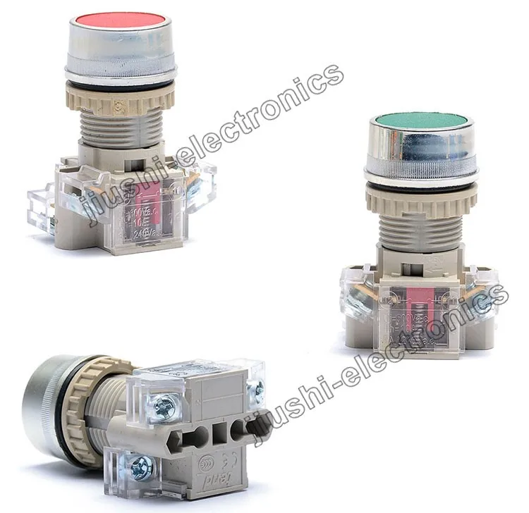 Momentary Push Button Switch T2BF Flat 22mm Red Green Plastic Round ...
