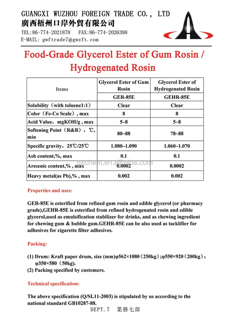 Food Additive Glycerol Ester Of Gum Rosin - Buy Glycerol Esters Of ...