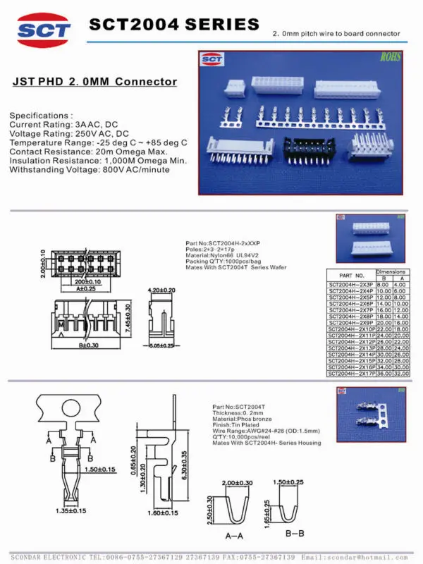 JST PHD2.0 Double Row L Type Connector - SCT2004 Adapter