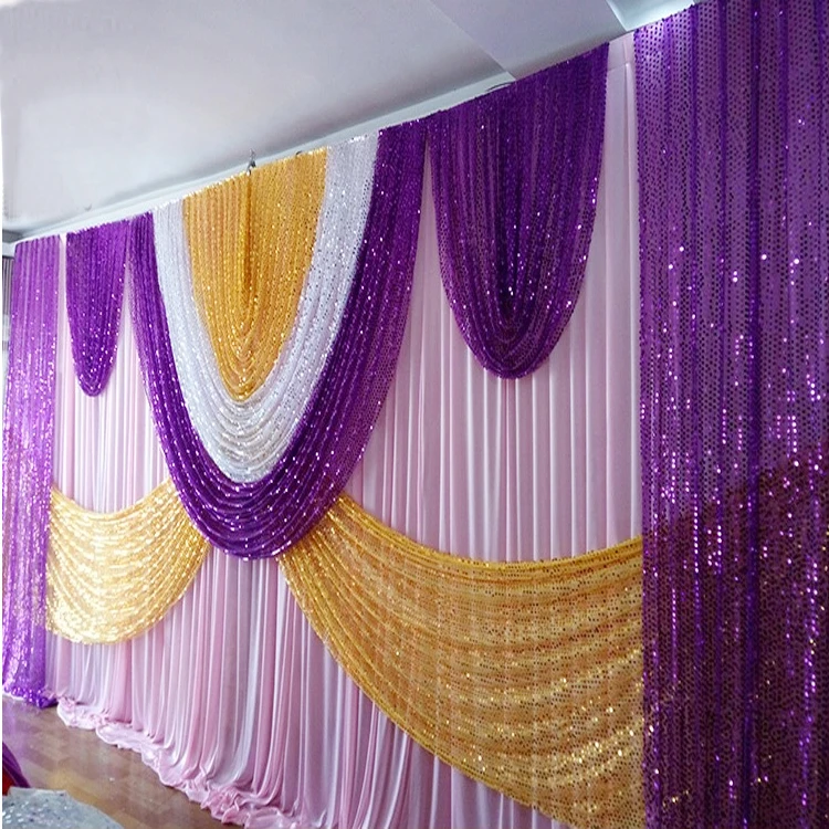 Luxury Sequins Fabric Wedding Ceremony Backdrop With Swags And Drapery ...