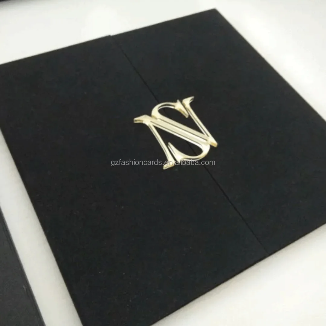 Monogram Embellished Elegant Velvet Wedding Invitation Cards