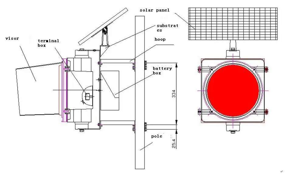 Solar Powered Amber Flashing Traffic Signal Light - IP55