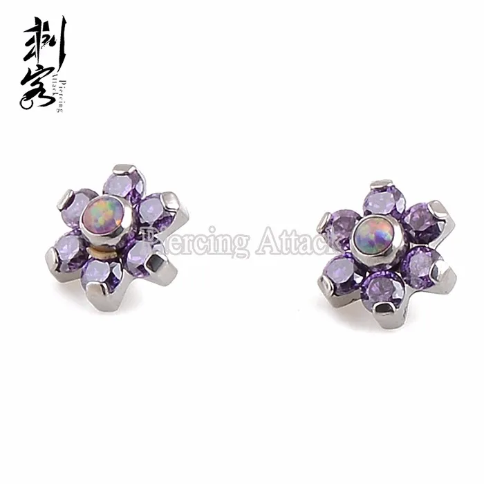 G23 High Polished Titanium Crystal Flower Micro Dermal Anchor Tops Body ...