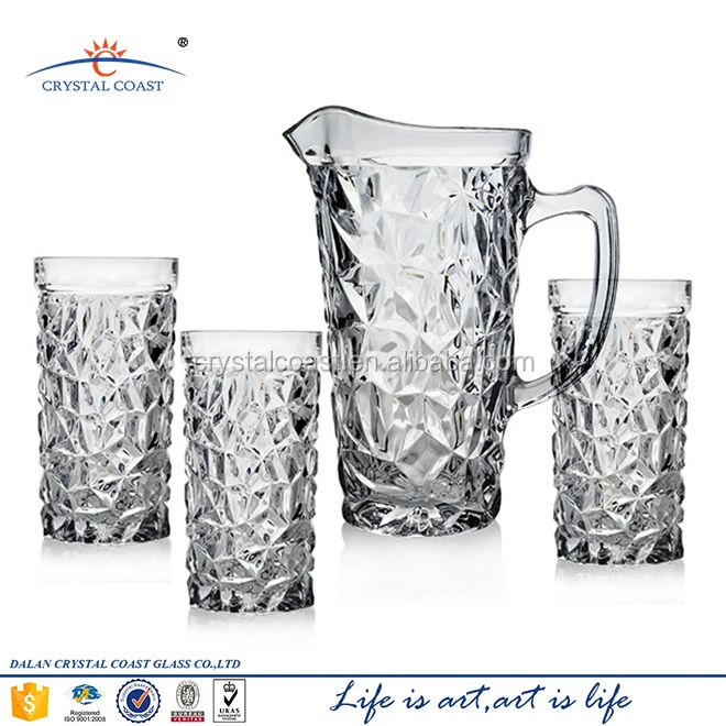 7 Pieces Decorative Glass Water Jug Set With Handle Glass Pitcher Glass ...