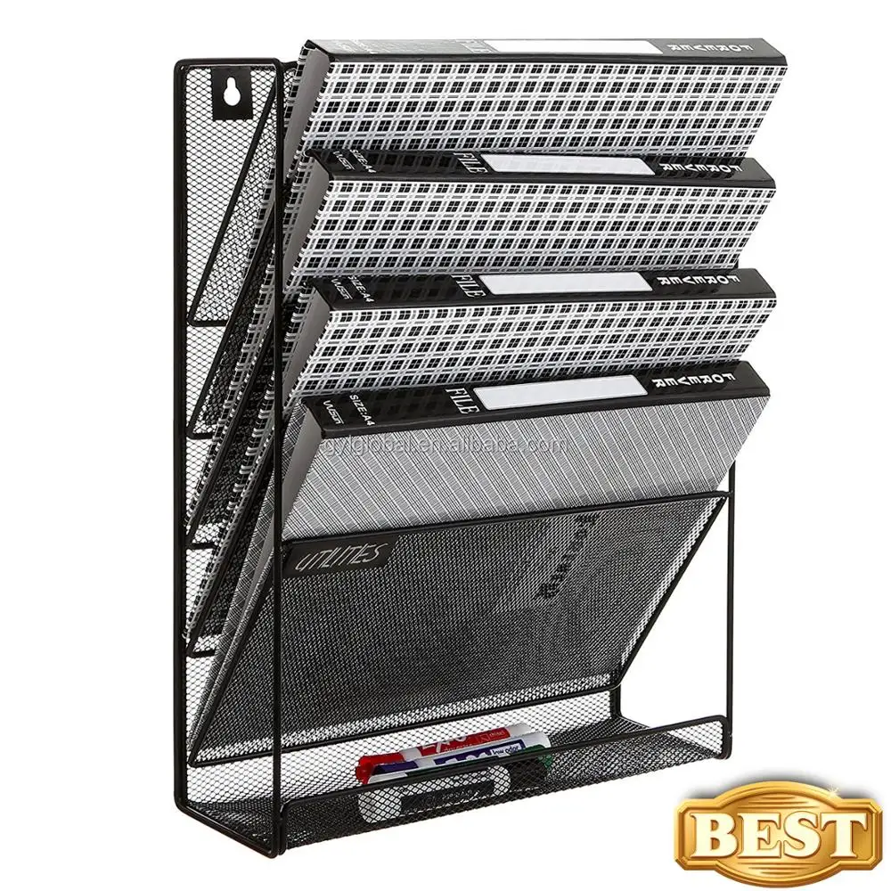 Wall-mounted Magazine Rack,5 Slot Hanging Document Filing System Mesh ...