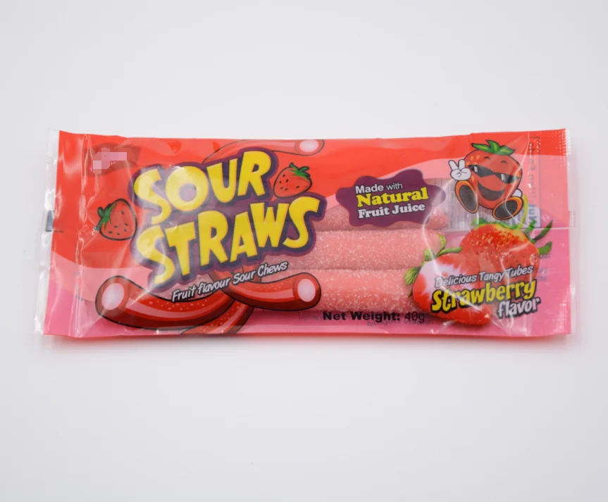 Strawberry Flavor Sour Straw Center Filled Starch Candy,Chews Candy ...