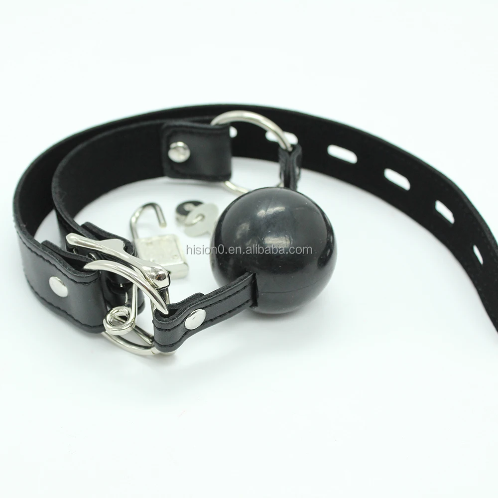 Lockable Silicone Black Ball Gag with Colorful Leather Belt