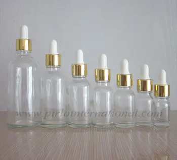 Glass Dropper Clear Bottle W/ Gold Dropper 5ml 10ml 15ml 20ml 30ml 50ml ...