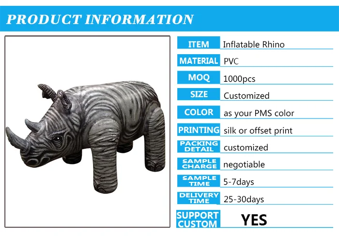 Customized Lifelike Pvc Inflatable Rhino Plastic Rhino Funny Vinyl Toys ...
