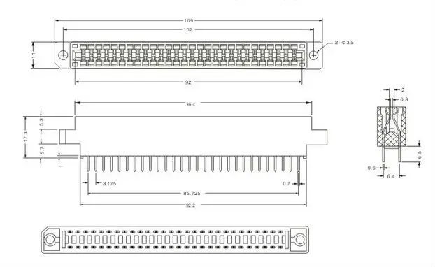 72 Pin Slot Connector Edge Card Connector W/o Mounting Ears Pitch 2 ...