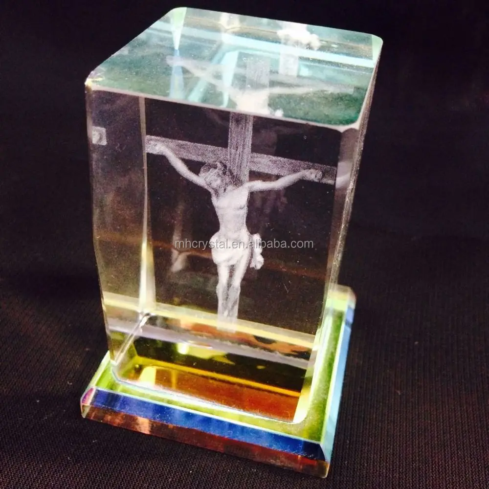 3d Art Religious Jesus Crucifix Cross Crystal Glass Laser Cube Mh-f0438 ...