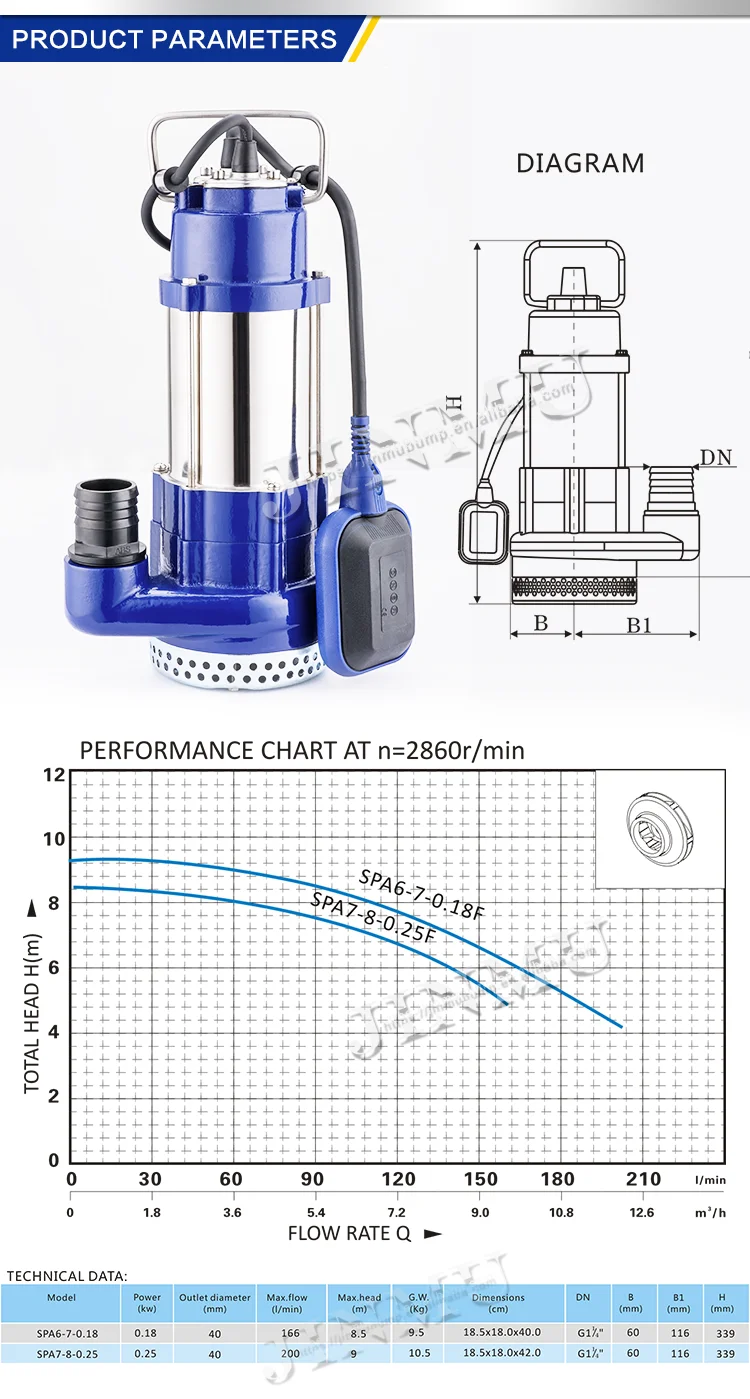 Portable Stainless Steel Submersible Pump with Float Switch