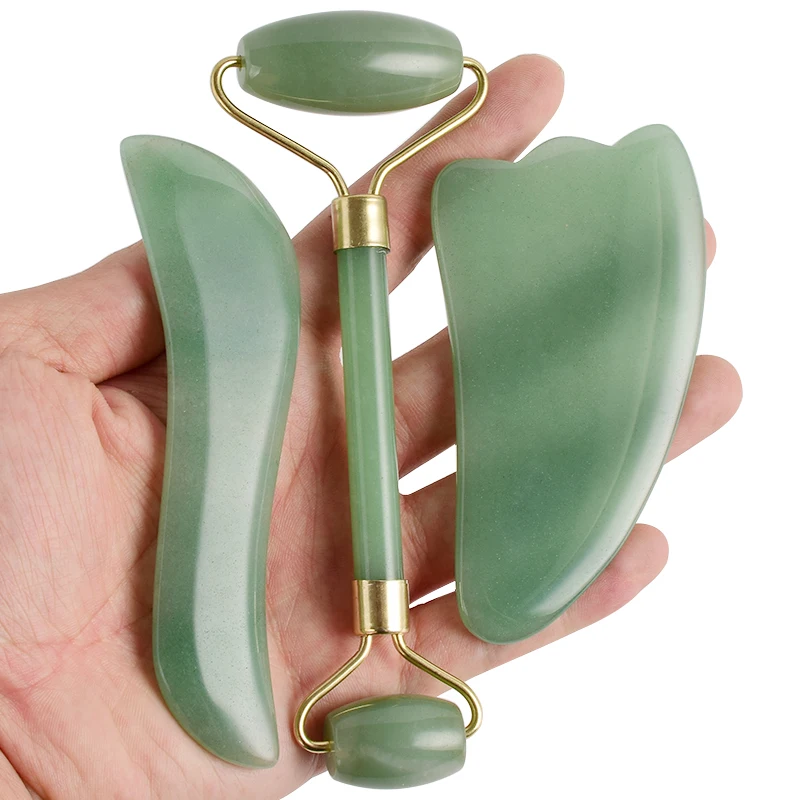 Jade Roller Jade Gua Sha Set,Green Aventurine Jade Facial Roller For ...