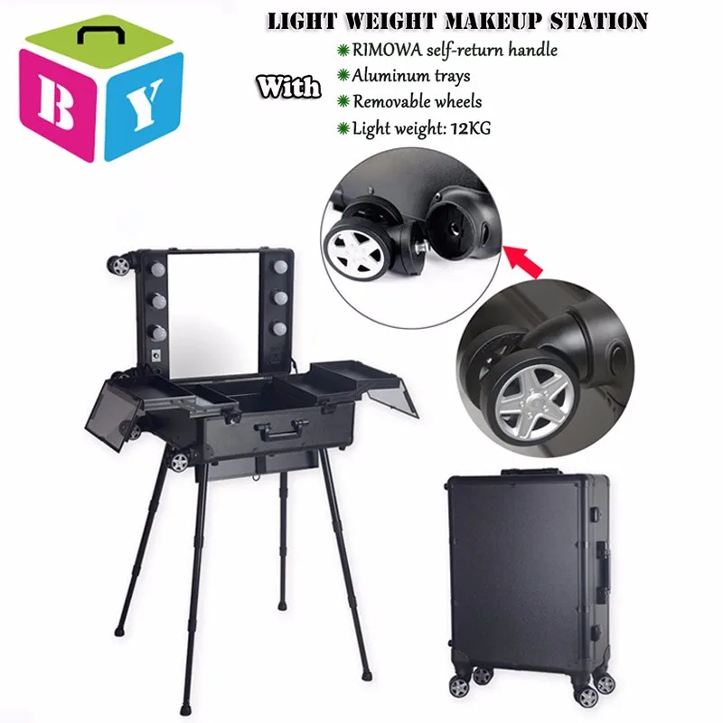 Professional Hard Makeup Beauty Vanity Case Aluminum Lighted Cosmetic ...