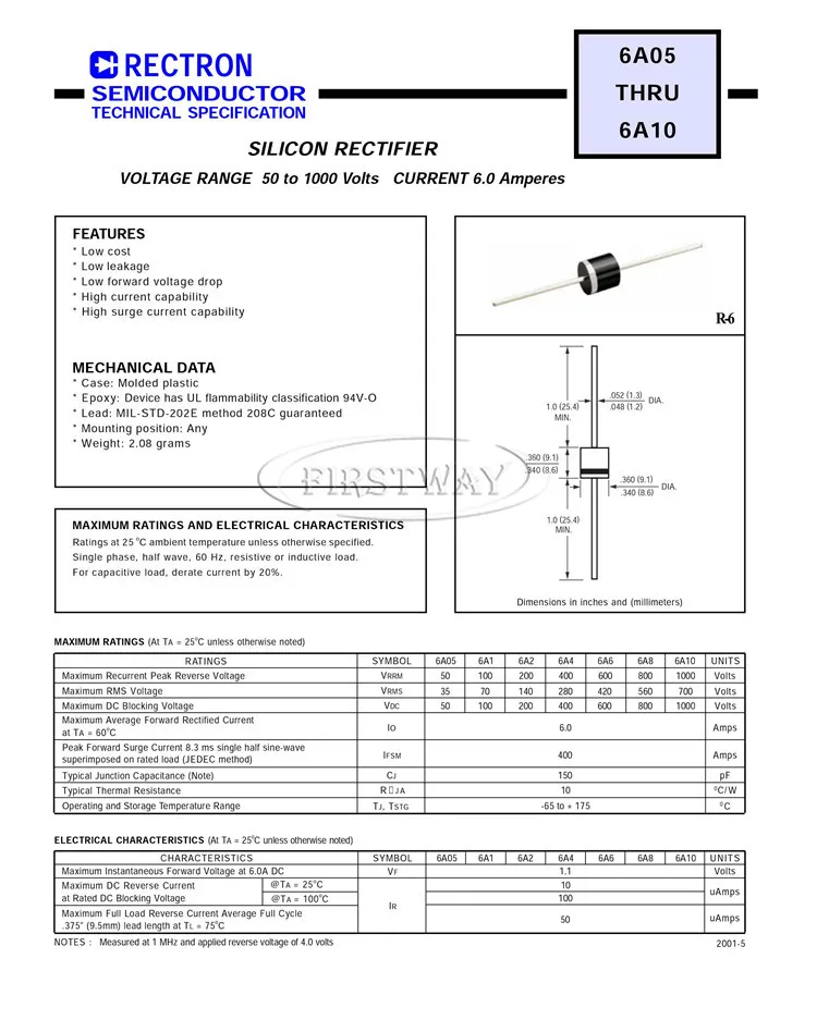 Original Axial Lead Silicon 6a10 R6 1kv 6a Rectifier Diodes - Buy Brand ...