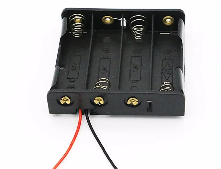 4 Cell 1.5V 4AA Battery Holder Black Color Plastic Case With Wire Lead ...