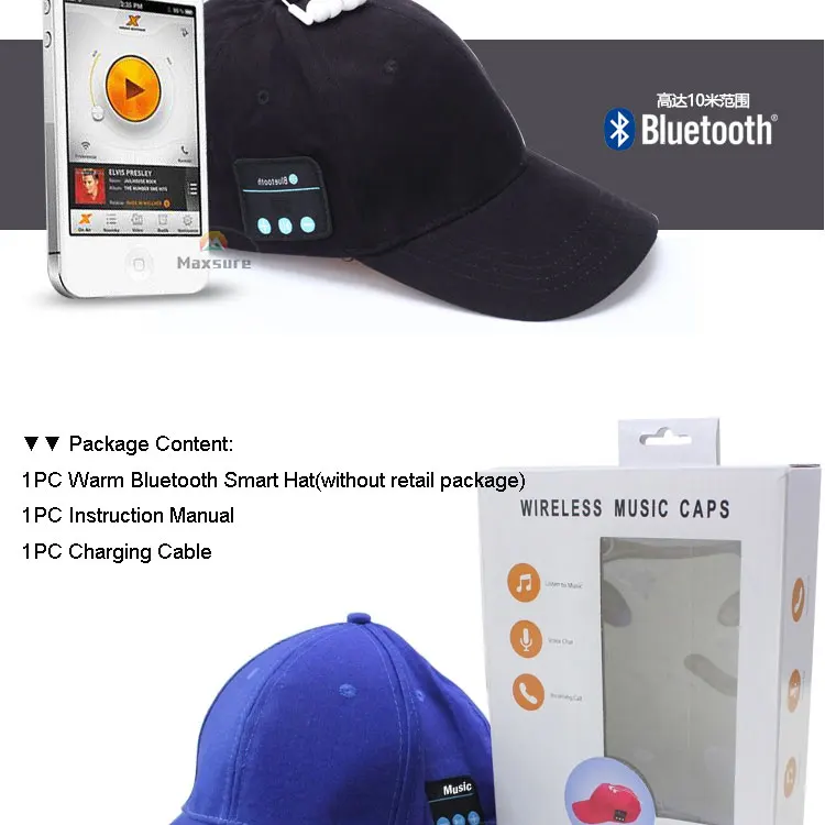 Wireless Bluetooth Music Cap With Stereo Headset Speaker For Men And ...