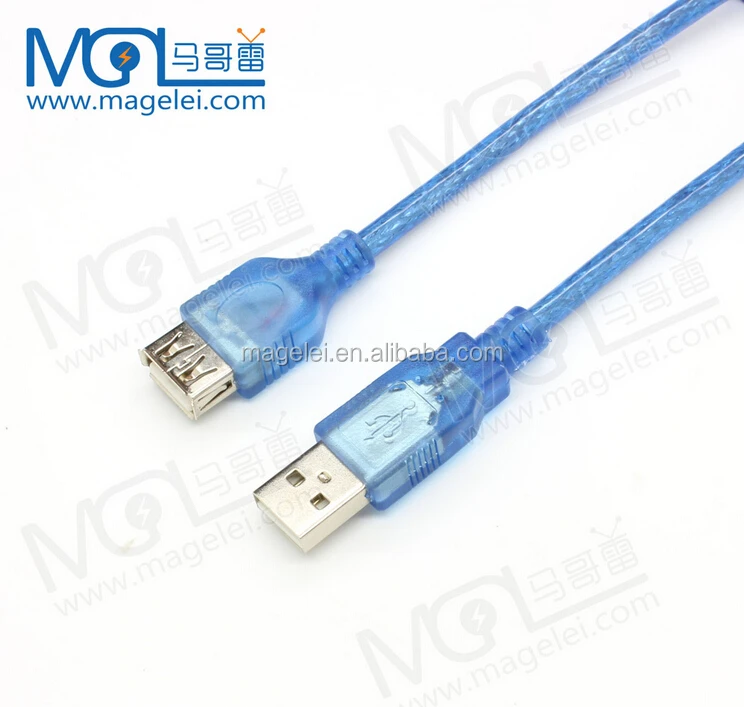 1.5m Transparent Blue USB 2.0 Extension Cable - High Quality