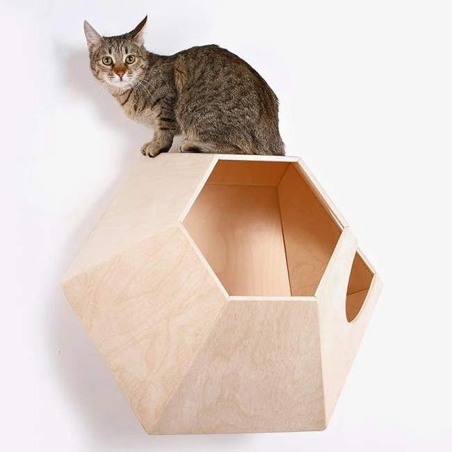 Modern Pet Cage Furniture Indoor Unique Polygon Pentagon Wooden Cat ...