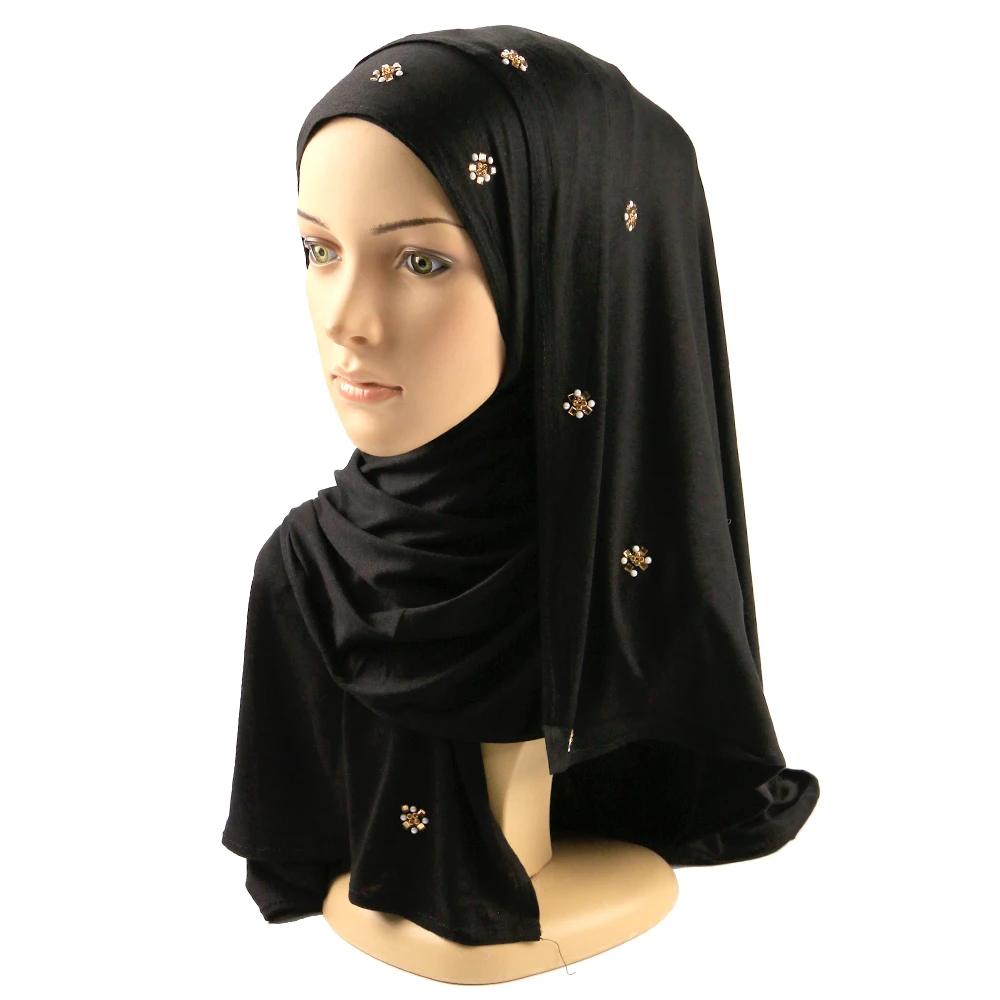 2017 Wholesale Plain Stretch Jersey Muslim Hijab Scarf With Golden ...