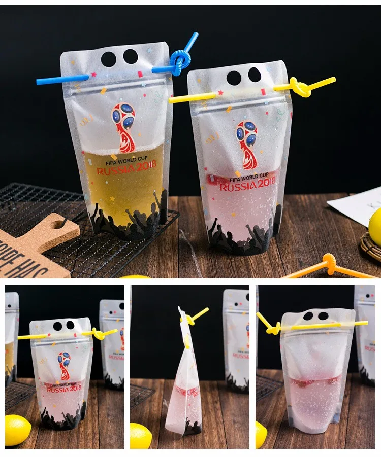 Plastic Zipper Drink Pouches Bags With Straws Party Stand Up Ziplock ...