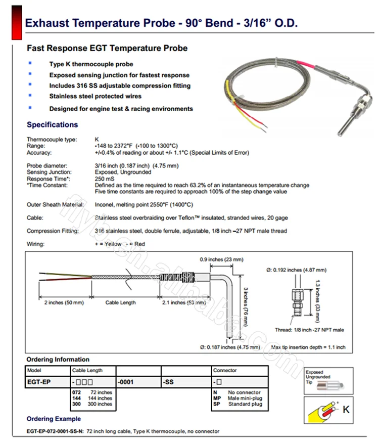 EGT K-Type Probe - Precision Exhaust Gas Temperature Sensor