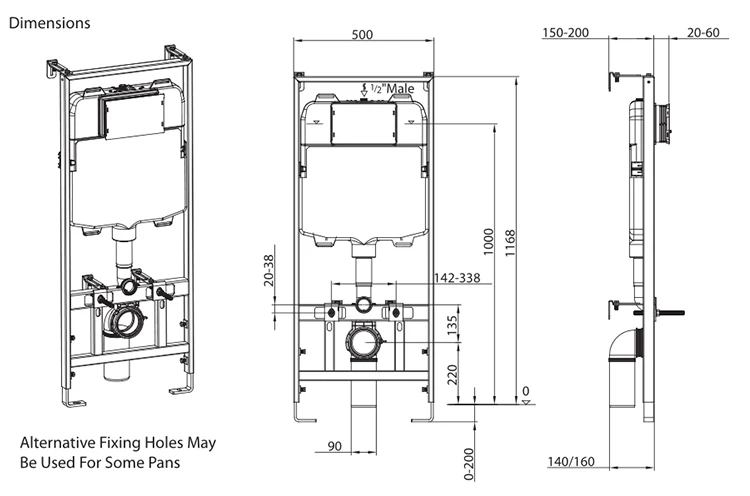 European Standard Wc Toilet Concealed Cistern Tank With Metal Frame ...