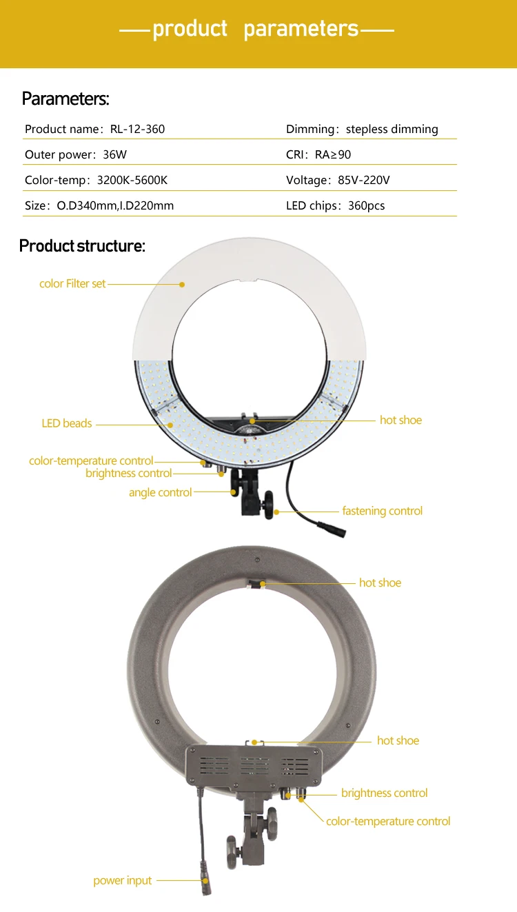 14 Inch Photography Ringlight Makeup Lamp Dimmable Photo Ring Light Kit ...