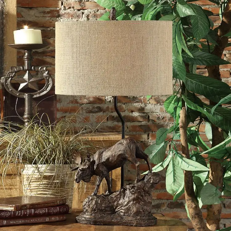 Home Decorative Wood Finish Animal Base Resin Moose Table Lamps - Buy ...