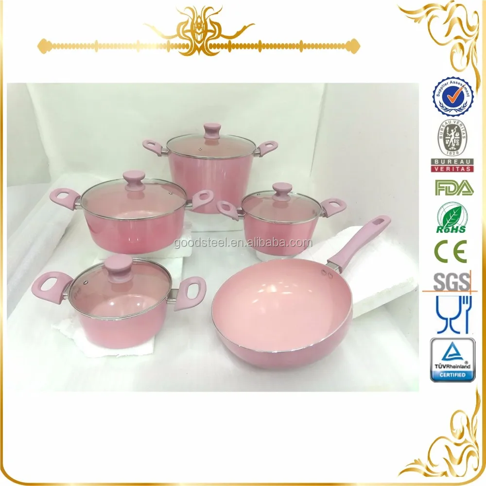 Lovely Pink Color Pressing Aluminum Cookware Set Msf-6821 - Buy Lovely ...