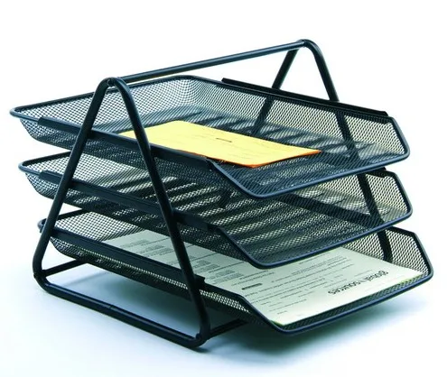 Modern Metal Desk Organizer - 3 Layer Stacking File Tray
