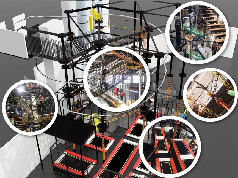 Indoor Zipline Park - Trampoline Park with Jungle Gym