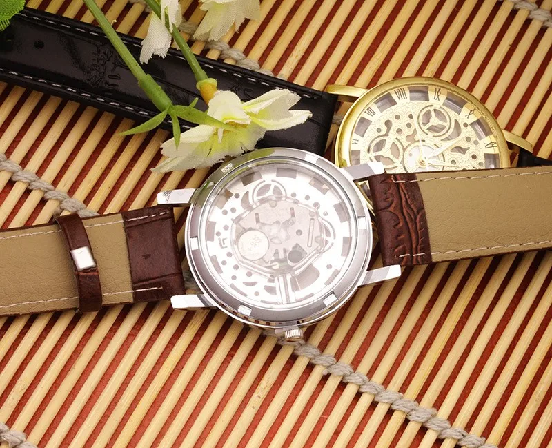 Hot Geneva Skeleton Watch Wristwatch Automatic Watches Men Pu Leather ...