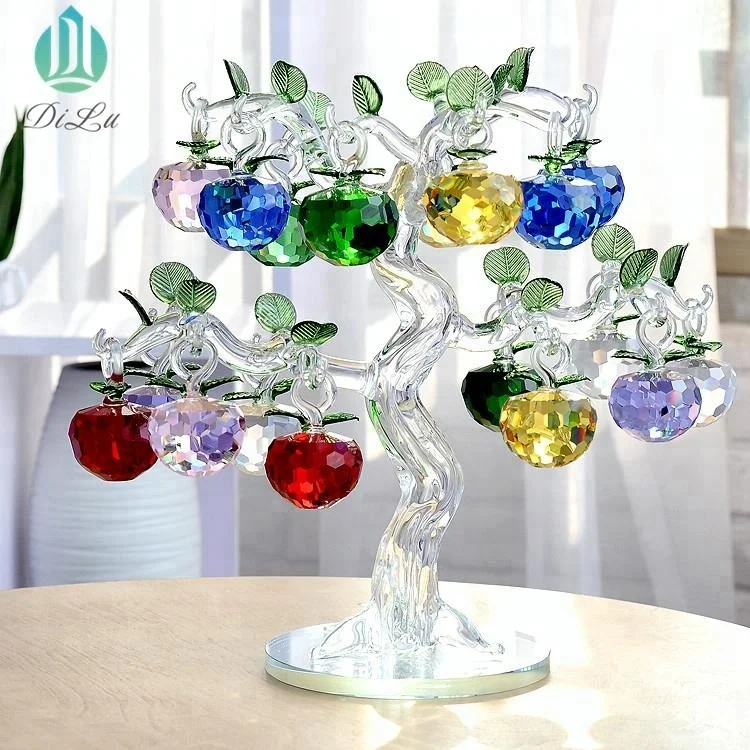 Hot Sale Transparent Crystal Glass Apple Tree With 18 Apples For ...