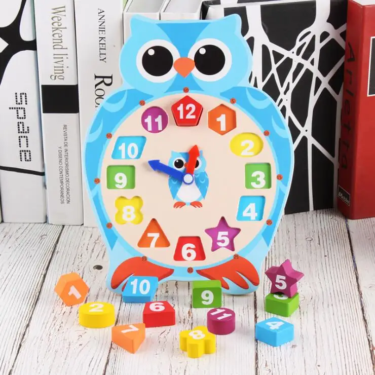 Wooden Cartoon Animal Digital Clock Toy Frog Owl Shape Clock Puzzle ...