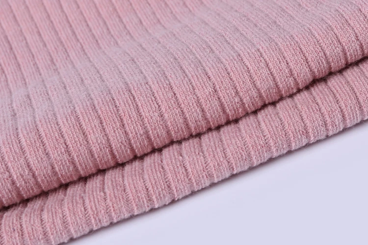 Soft Pink Polyester Rayon Viscose Spandex Dyed 3x2 Knitted Rib Fabric For Trim Collar Cuff ...